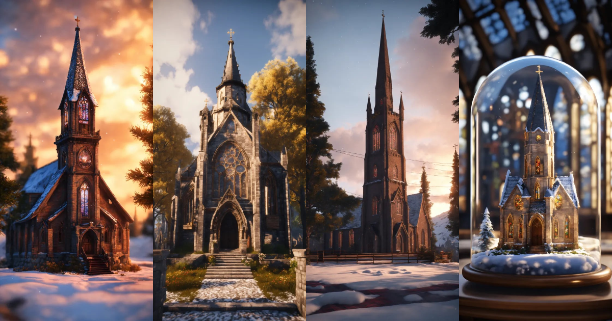 Lexica - A snowglobe with a one-tower gothic church inside of it, on a ...