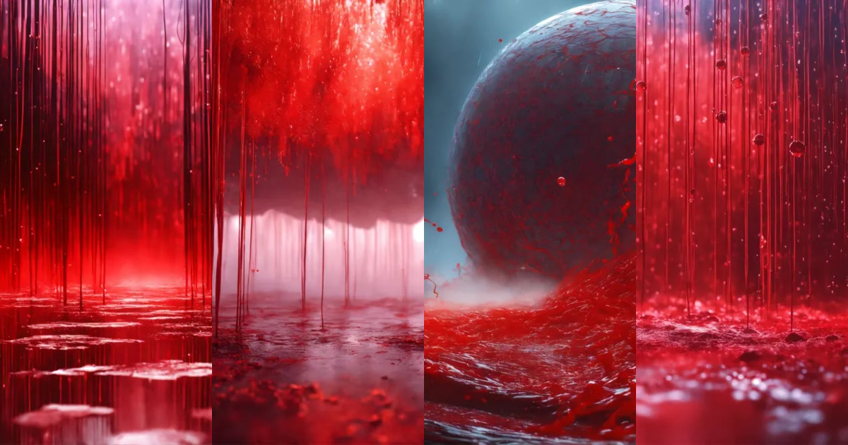 Lexica - Mysterious space with fog, rain of red ink, red threads, edgy ...