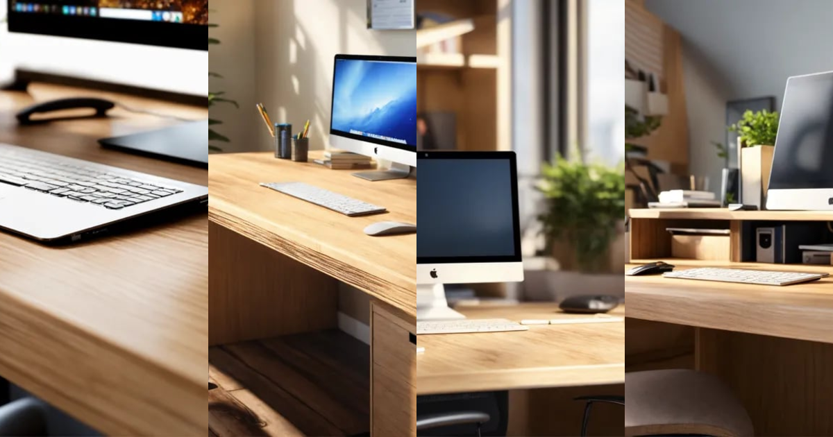 Lexica - Light wood office desk, computer, close up, photo-realistic ...