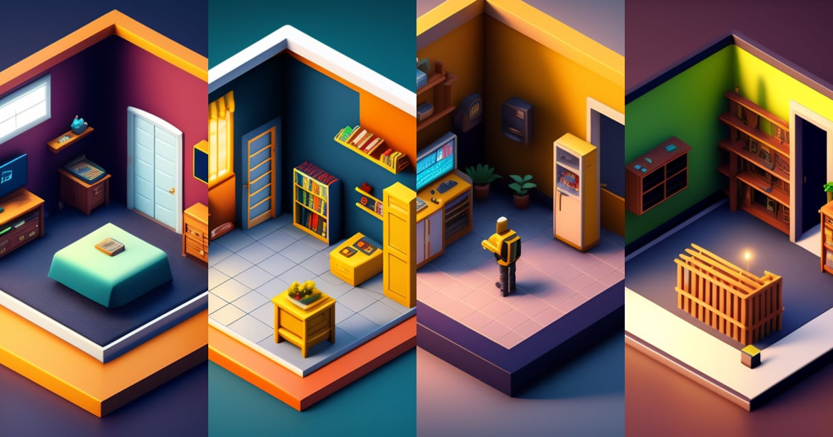 Lexica - Isometric render of a room, under construction, video game ...