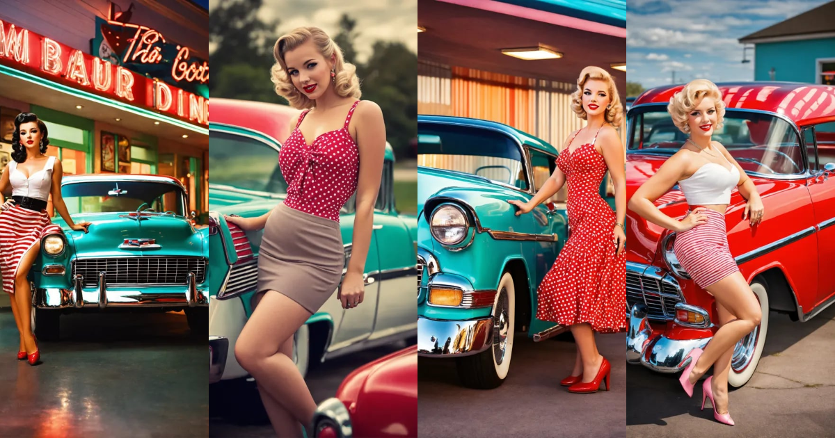 Lexica - 1955 Chevy Bel Air, pinup girl, retro, 1950’s diner