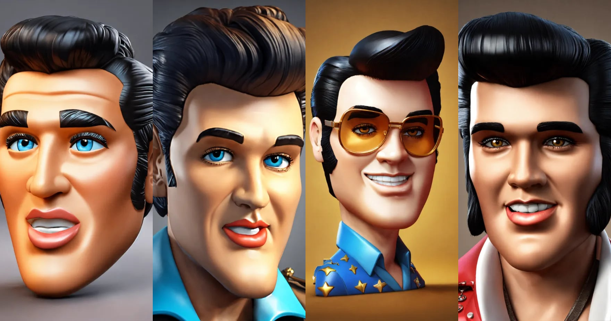 Lexica - Elvis presley 3d style cartoon mascot face