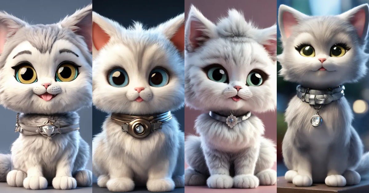Lexica - A cute 3D fluffy catwoman kitty cat character, silver white ...