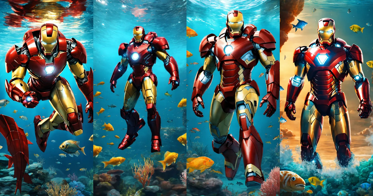Lexica - Iron Man with fish underwater in the ocean, nature background ...