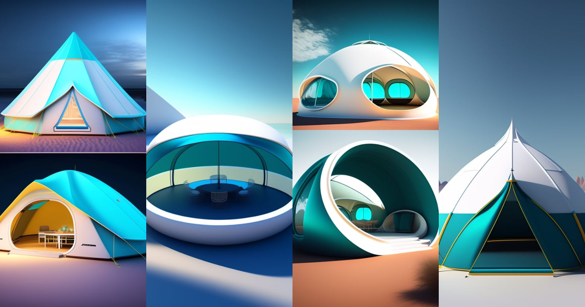 Lexica - Modern tent design, futuristic, 3D style, white and turquoise ...
