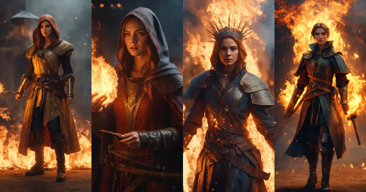 Lexica - A realistic full body portrait of a medival pyromancer ...