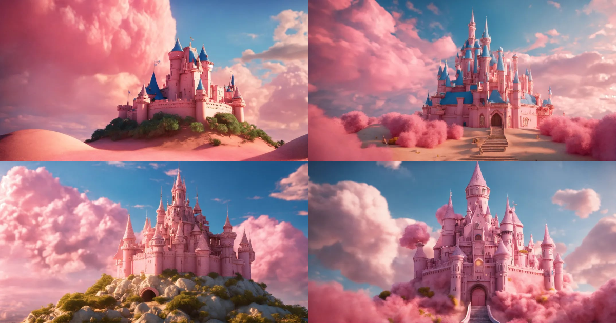 Lexica - Closeup on Beautiful pink fantasy castle in the sky full of ...