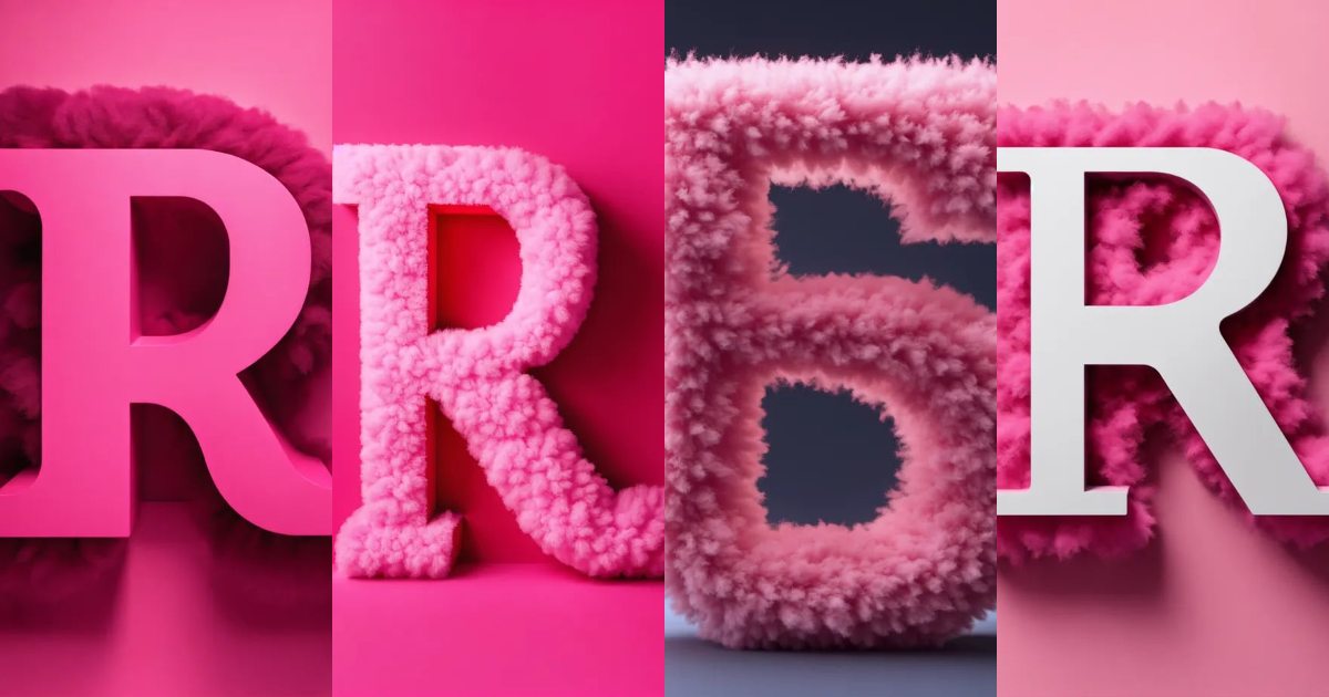 Lexica - Prompt/ "R" LETTER , pink colour , 3D font , fluffy texture