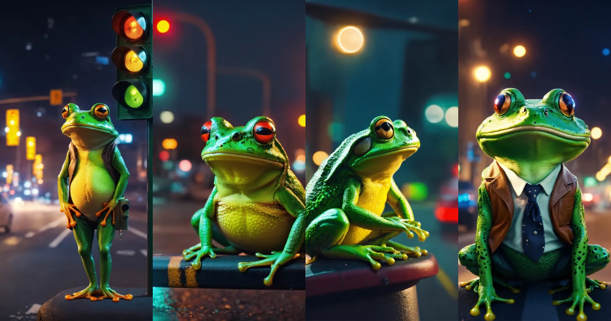 Lexica - Cute frog with long hair hat and suite on traffic lights ...