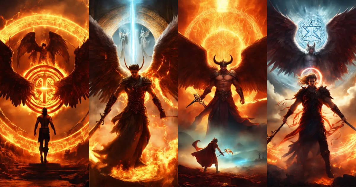 Lexica - Angel an demon fighting in a portal that leads to heaven and ...