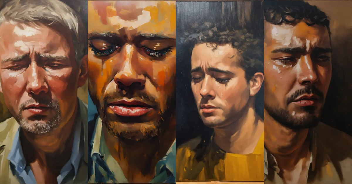 Lexica - Oil painting portrait of crying man