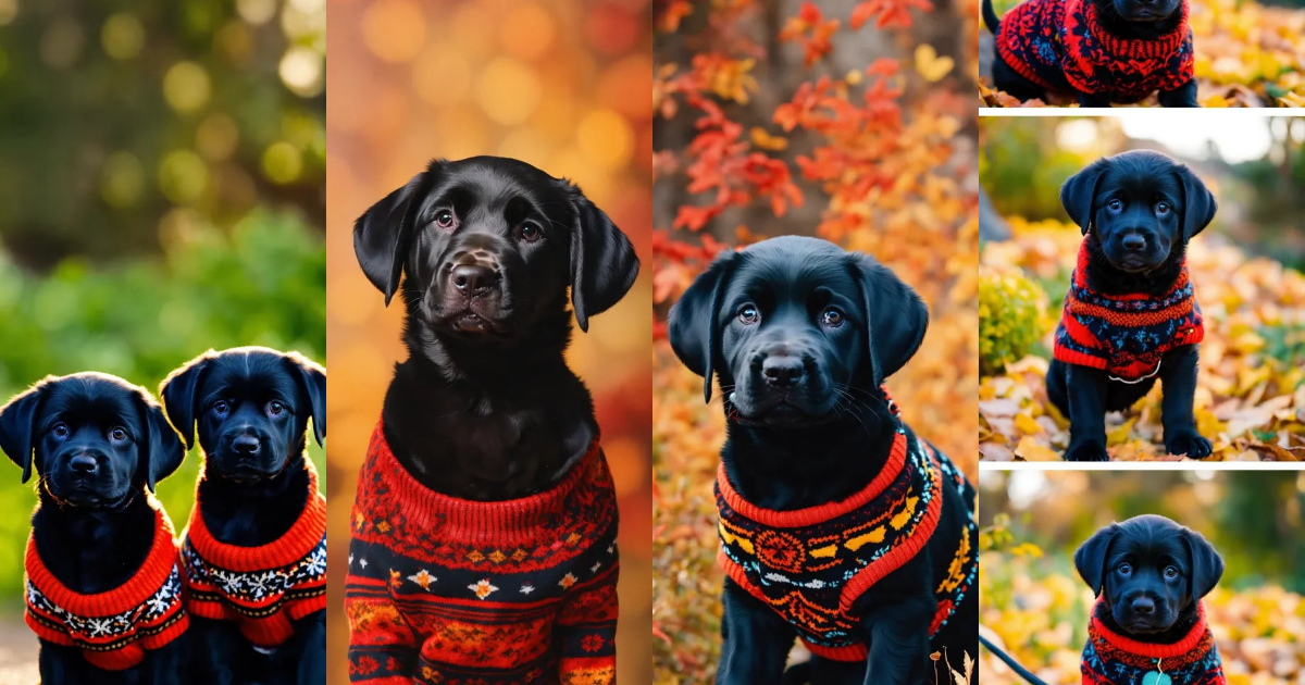 Lexica - 2 cheerful miniature black lab puppies wearing fiery patterned ...
