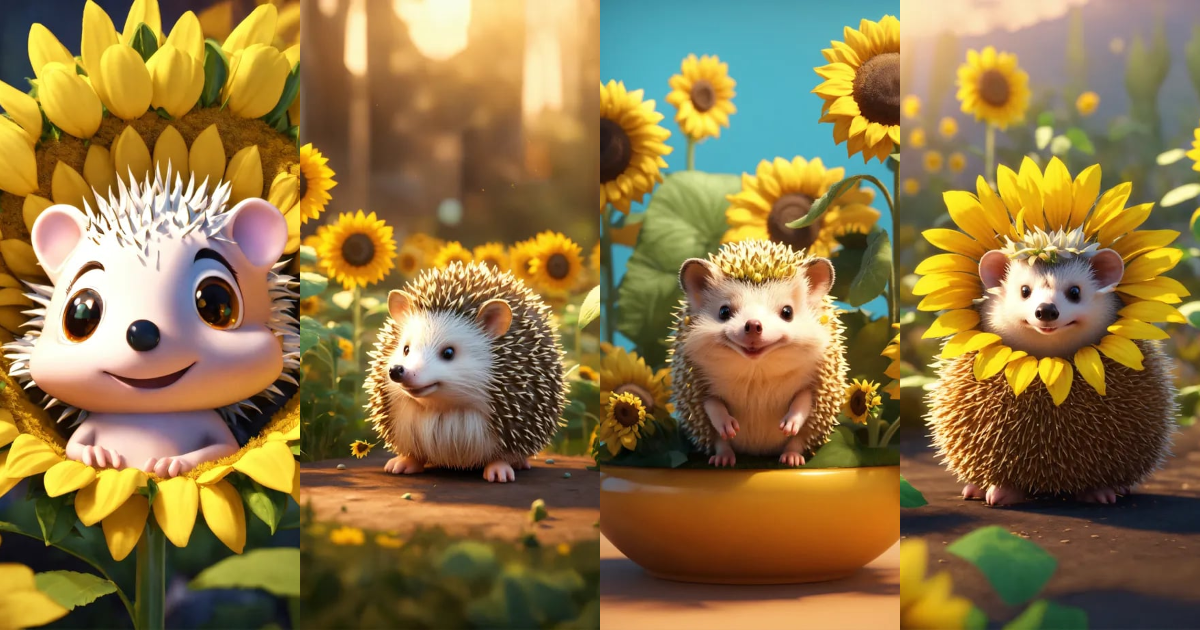 Lexica - A super cute sunflower hedgehog, unreal engine, 3d render, pixar
