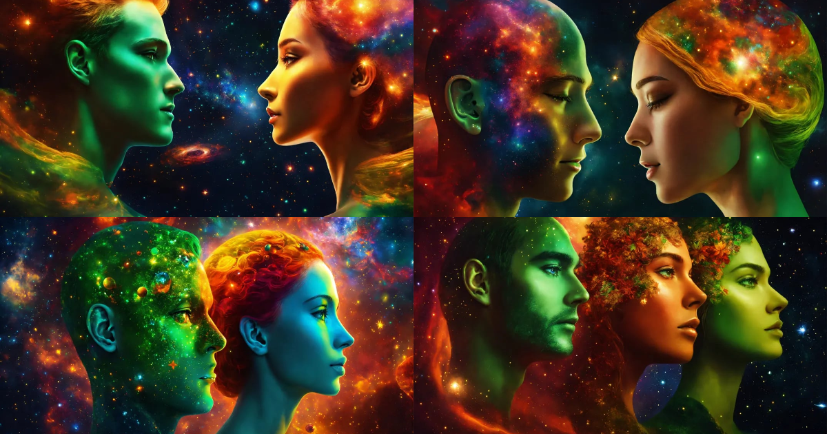 Lexica - Two faces, one male, one female, universe and stars in ...