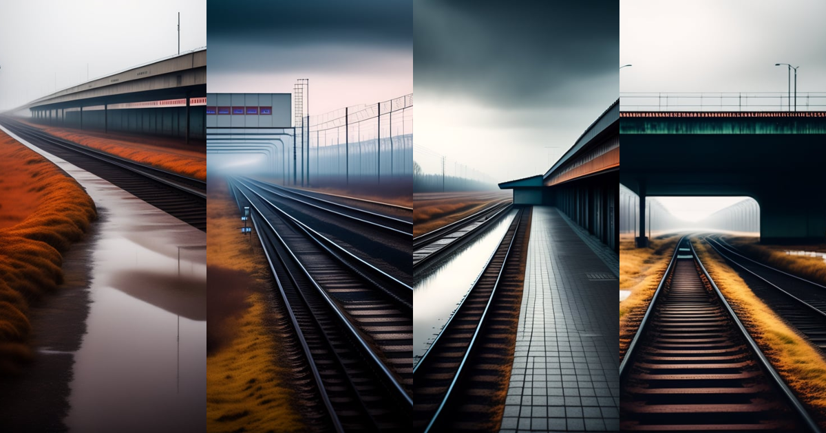 Lexica - DREARY LANDSCAPE OF A SOVIET RAILWAY STATION, OVERCAST SKY ...