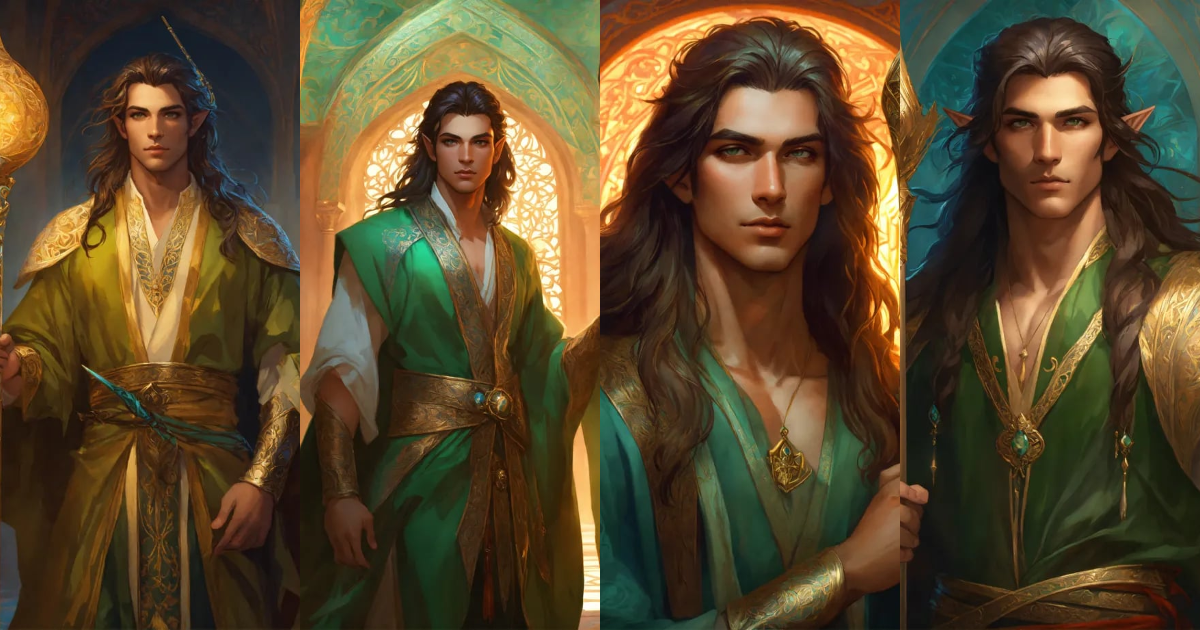 Lexica - Handsome Persian Male Elf Wizard with magical staff, high ...