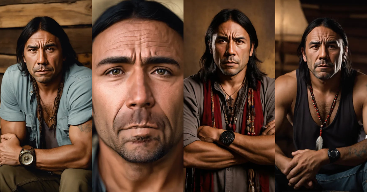 Lexica - Scared native american man, FRONT VIEW, casual clothes, arms ...
