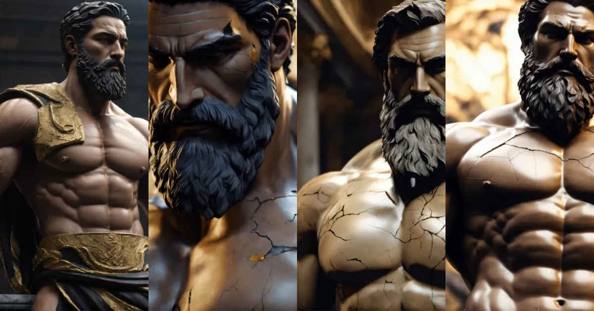Lexica - A muscular statue of a strong Greek man with a beard and scars ...