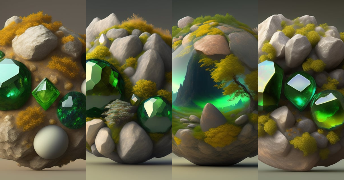 Lexica - A ball made of rock and jagged green crystals, digital ...