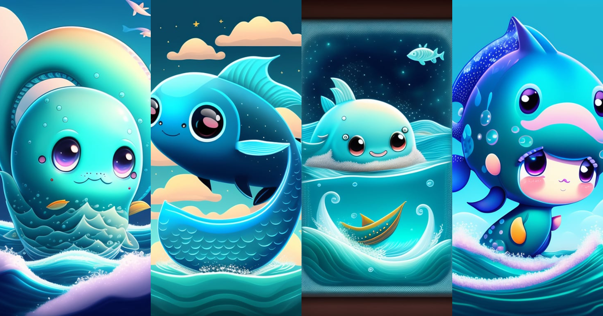 Lexica - A cute baby leviathan in the art style of chibi with an ocean ...