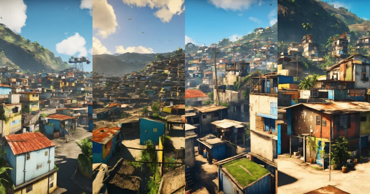 Lexica - Favela call of duty map, blue sky, bright 4k