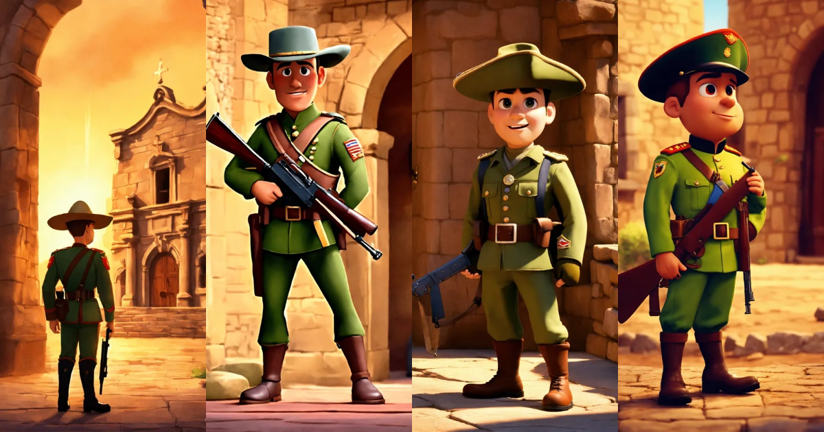 Lexica - Pixar animation of a soldier at the alamo, pixar style cartoon