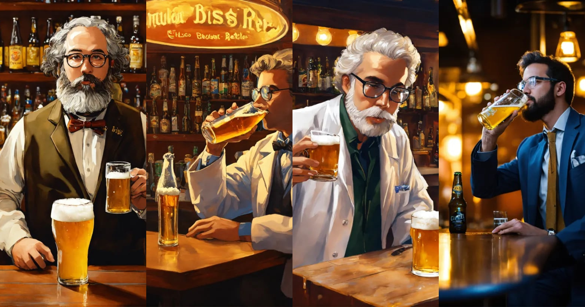 Lexica - A brilliant scientist drinking beer at a bar
