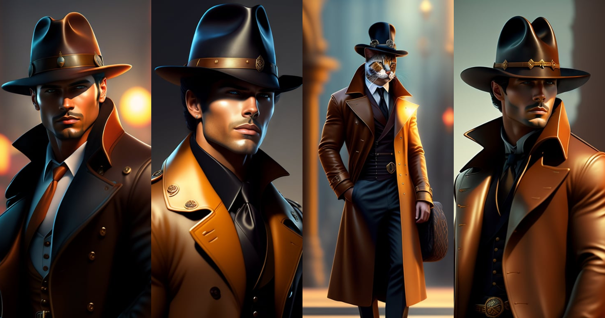 Lexica - Cat with a fedora and trench coat, matte fantasy painting ...