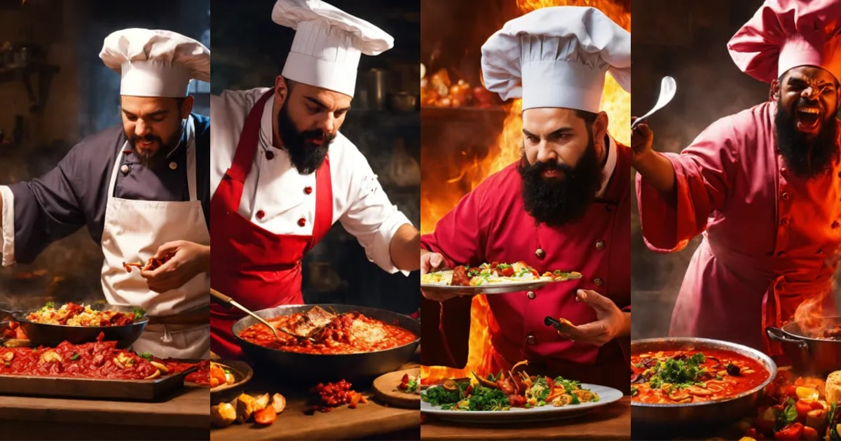 Lexica - Satan disguised as a chef casting his spell on the food