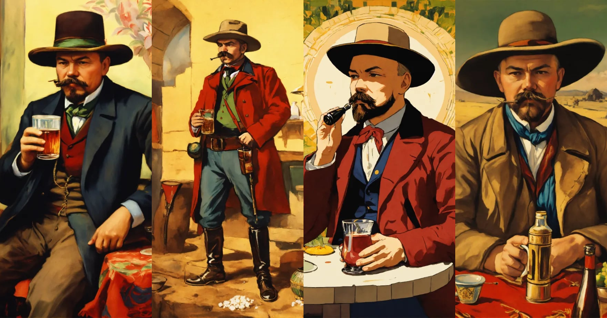Lexica - Illustration Lenin dressed as a Gaucho, drinking chimarrão.