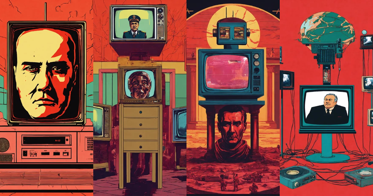 Lexica - A human dictator with television-head on a war propagand art ...