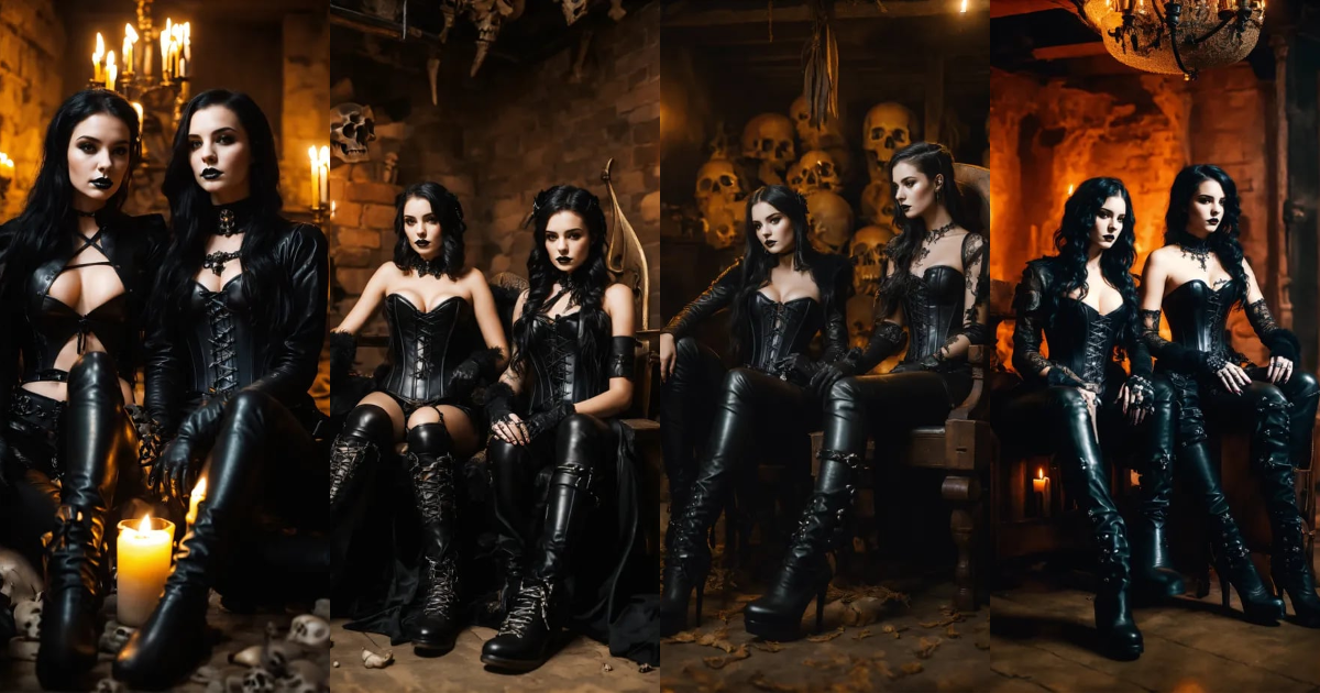 Lexica - Two stunning young gothic women sitting on thrones in a candle ...