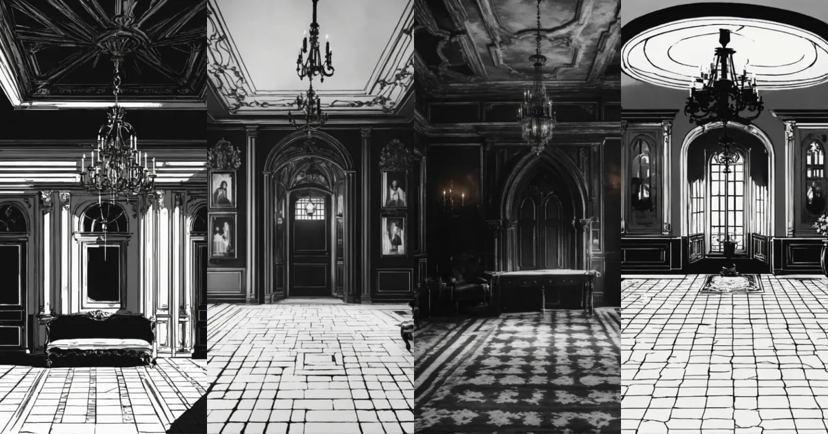 Lexica - A black and white dark vampire manor hall