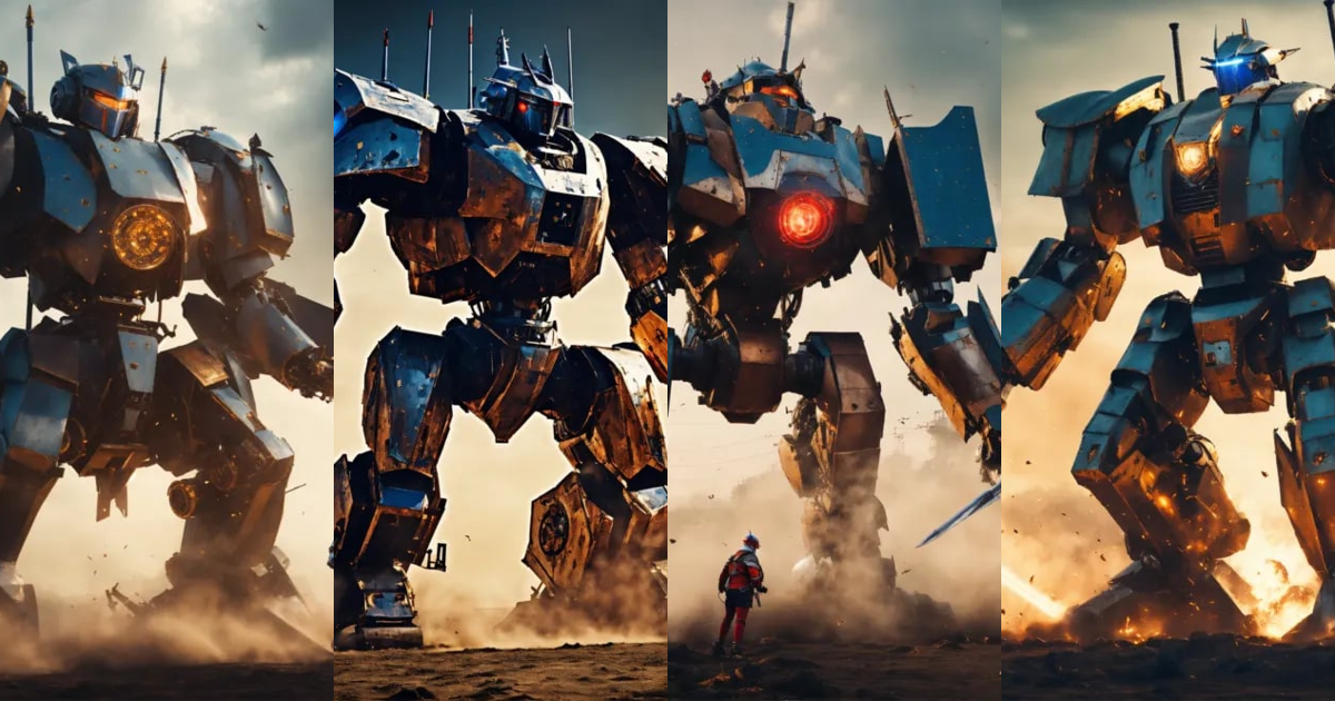 Lexica - Medieval knight fighting a massive mecha robot, realistic ...