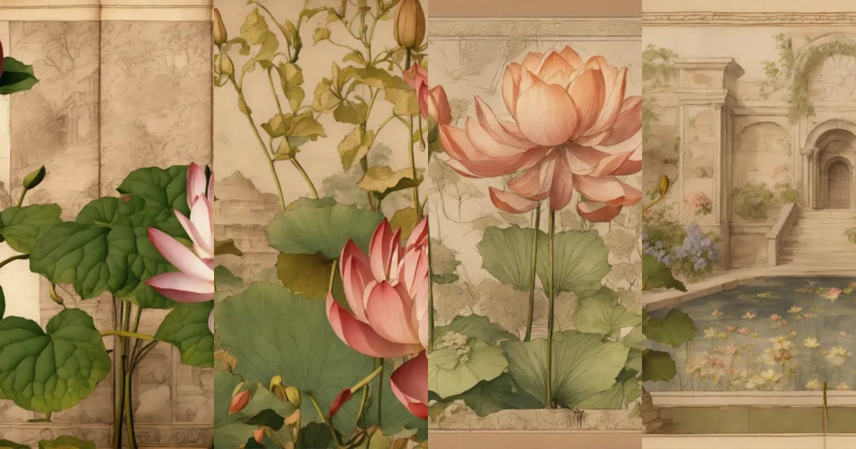 Lexica - ((heraldic pattern)) beautiful lotus and wisteria flowers ...