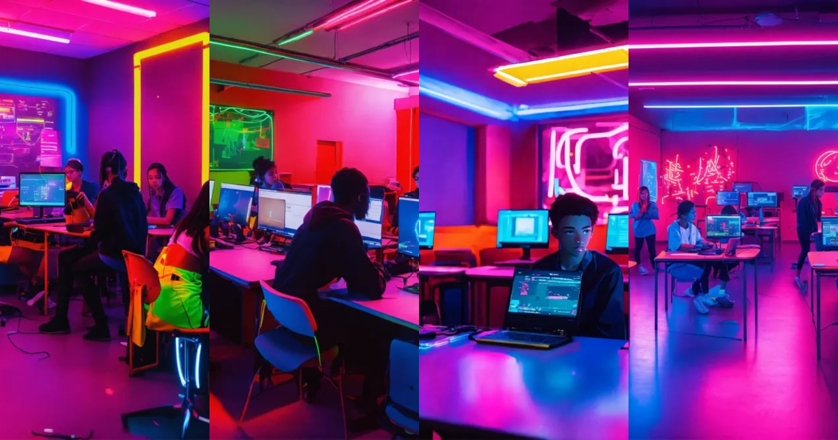 Lexica - A group of 5 students in a classroom, all with computers, in ...