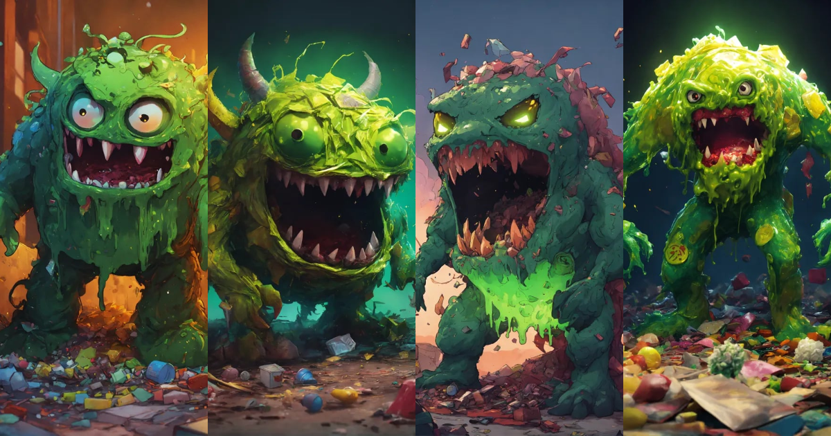 Lexica - An illustration of a garbage monster in a comic-book style ...