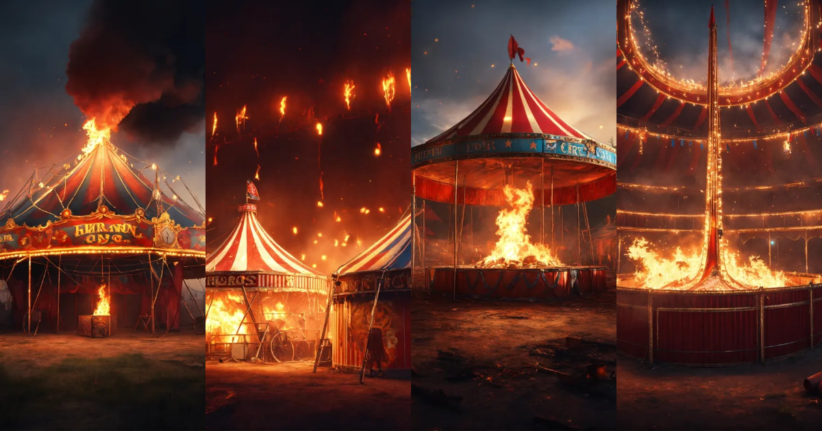 Lexica - An abandoned circus, fire, edgy art, 8K, highly detailed ...