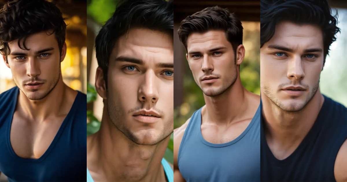 Lexica - Hot white boy face blue ayes black hair muscular face