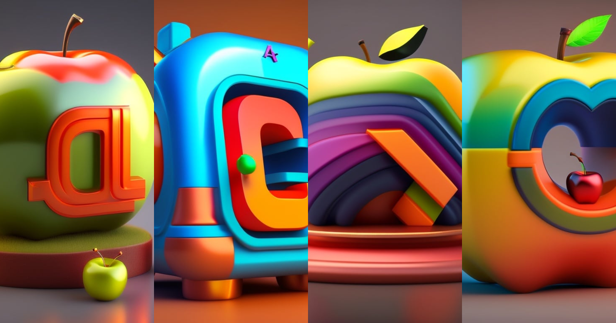 Lexica - A FOR APPLE, 3D render houdini ,cartoons kids style