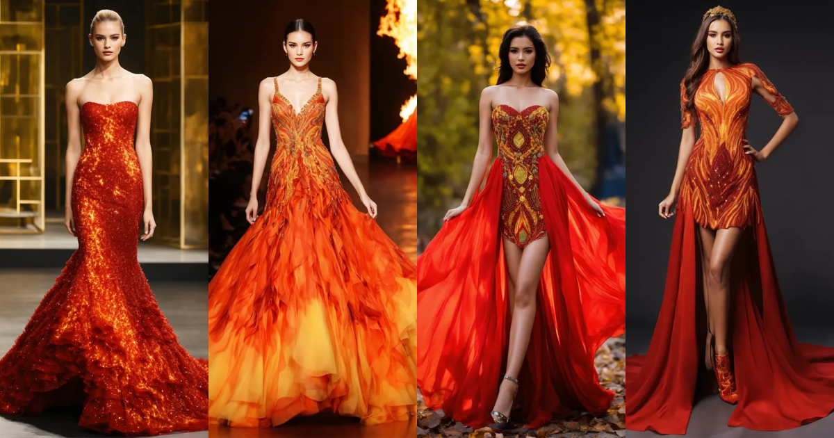 Lexica - Generate a fire inspired dress. it should catch attention and ...