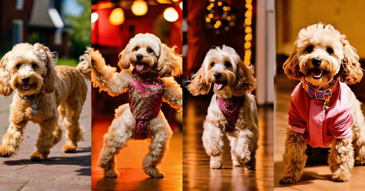 Lexica - A female blonde cockapoo dancing salsa