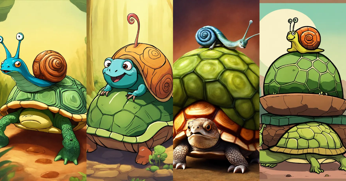 Lexica - "a terrified cartoon snail on top of a turtle"