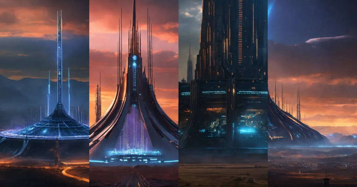 Lexica - Dark alien Tower of Sauron seen from a distance is a towering ...