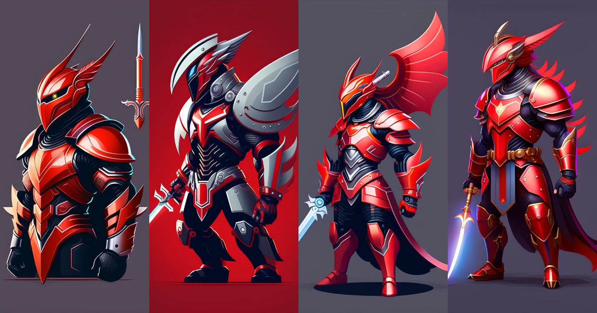 Lexica - Humanoid red dragon medieval armor wearing two 2d swords ...