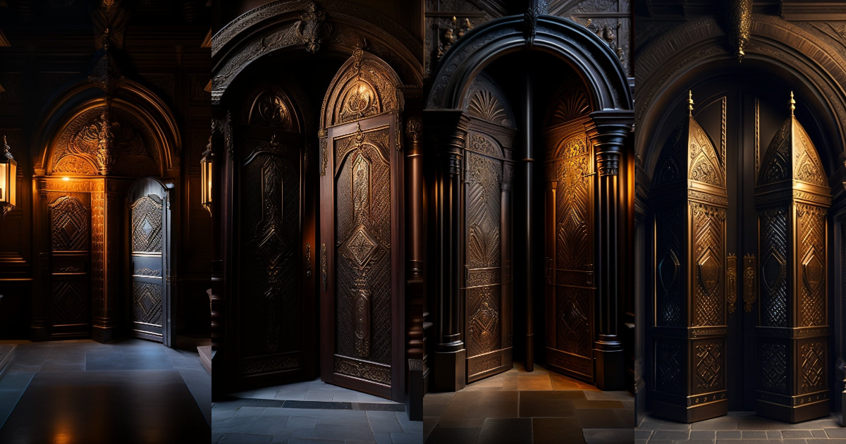 Lexica - Two doors side by side with two guards standing in front of ...