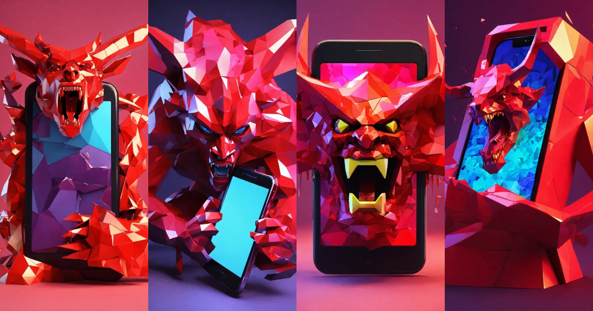 Lexica - Satan biting into smart phone screen weeping verry abstract ...