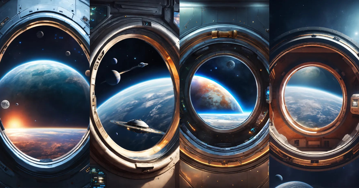 Lexica - Future spaceship, porthole, space planet. Realism