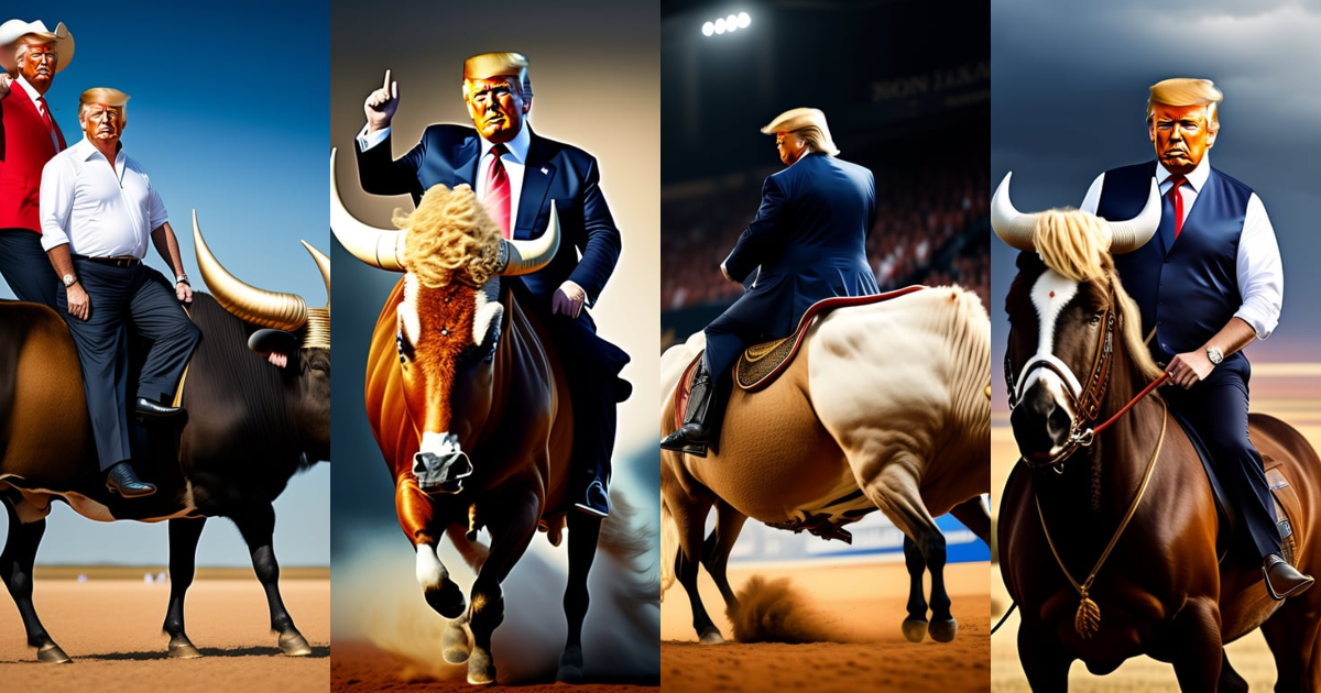 Lexica - Portrait of Donald Trump riding on a bull