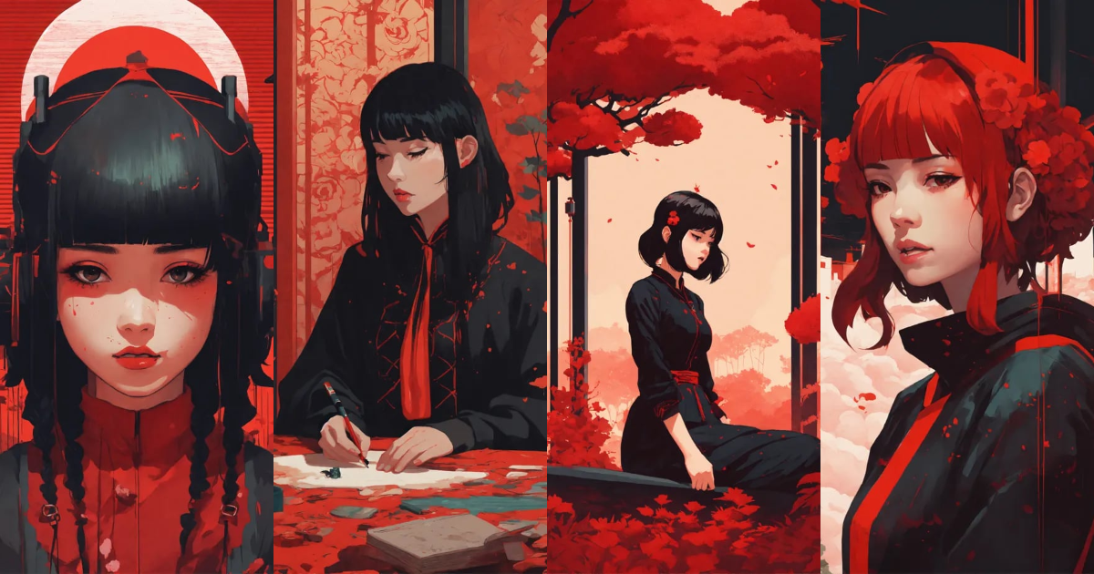 Lexica - Minimalist flat illustration of a goth girl being creative in ...